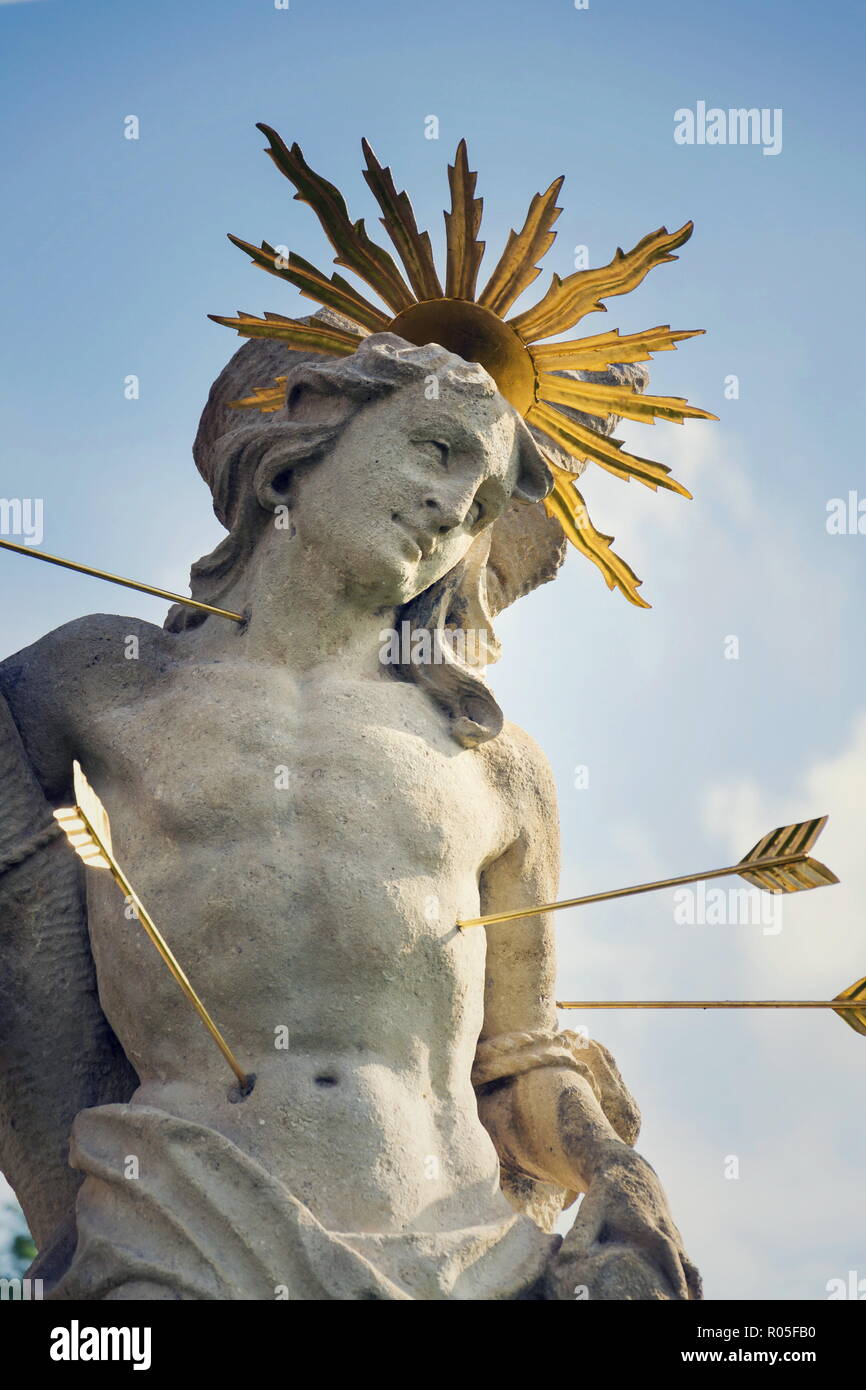 Saint Sebastian shot with arrows martyr statue, Marian plague column of ...