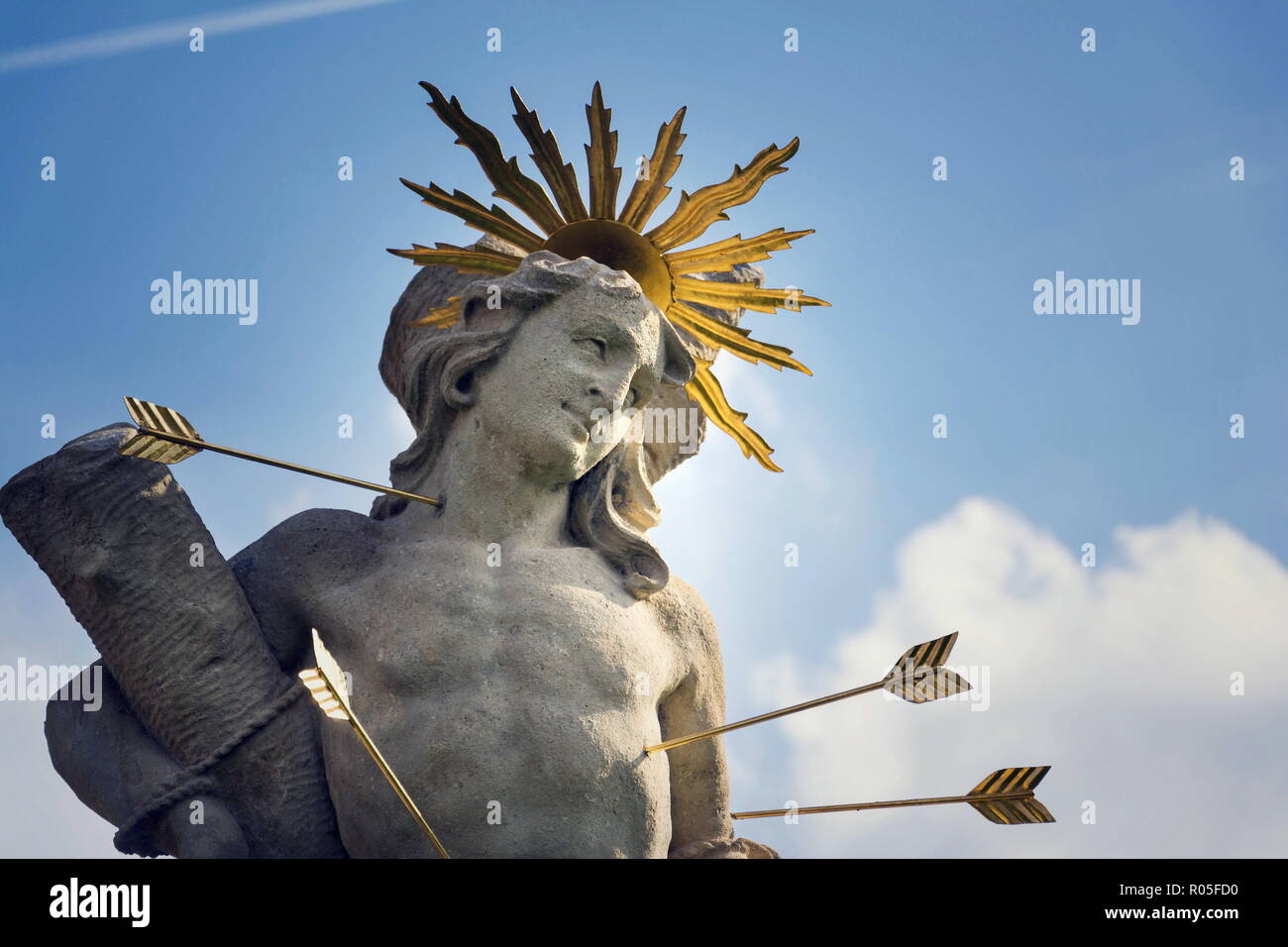 Saint Sebastian shot with arrows martyr statue, Marian plague column of ...