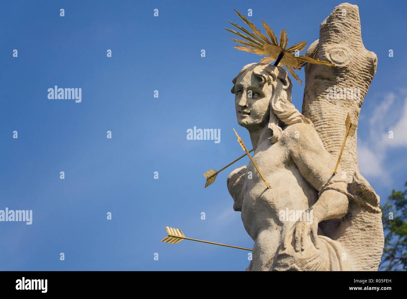 Saint Sebastian shot with arrows martyr statue, Marian plague column of ...