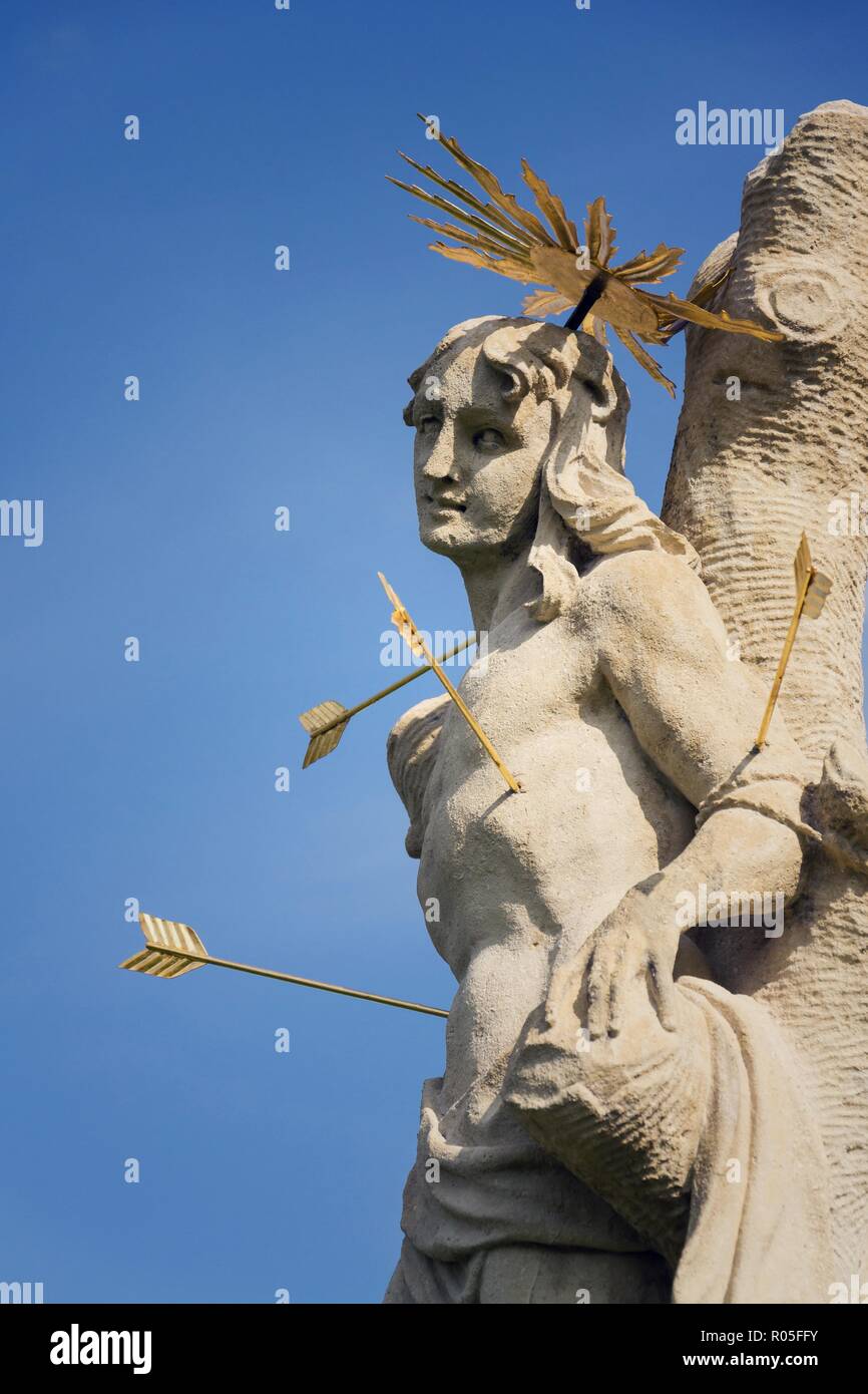 Saint Sebastian shot with arrows martyr statue, Marian plague column of ...