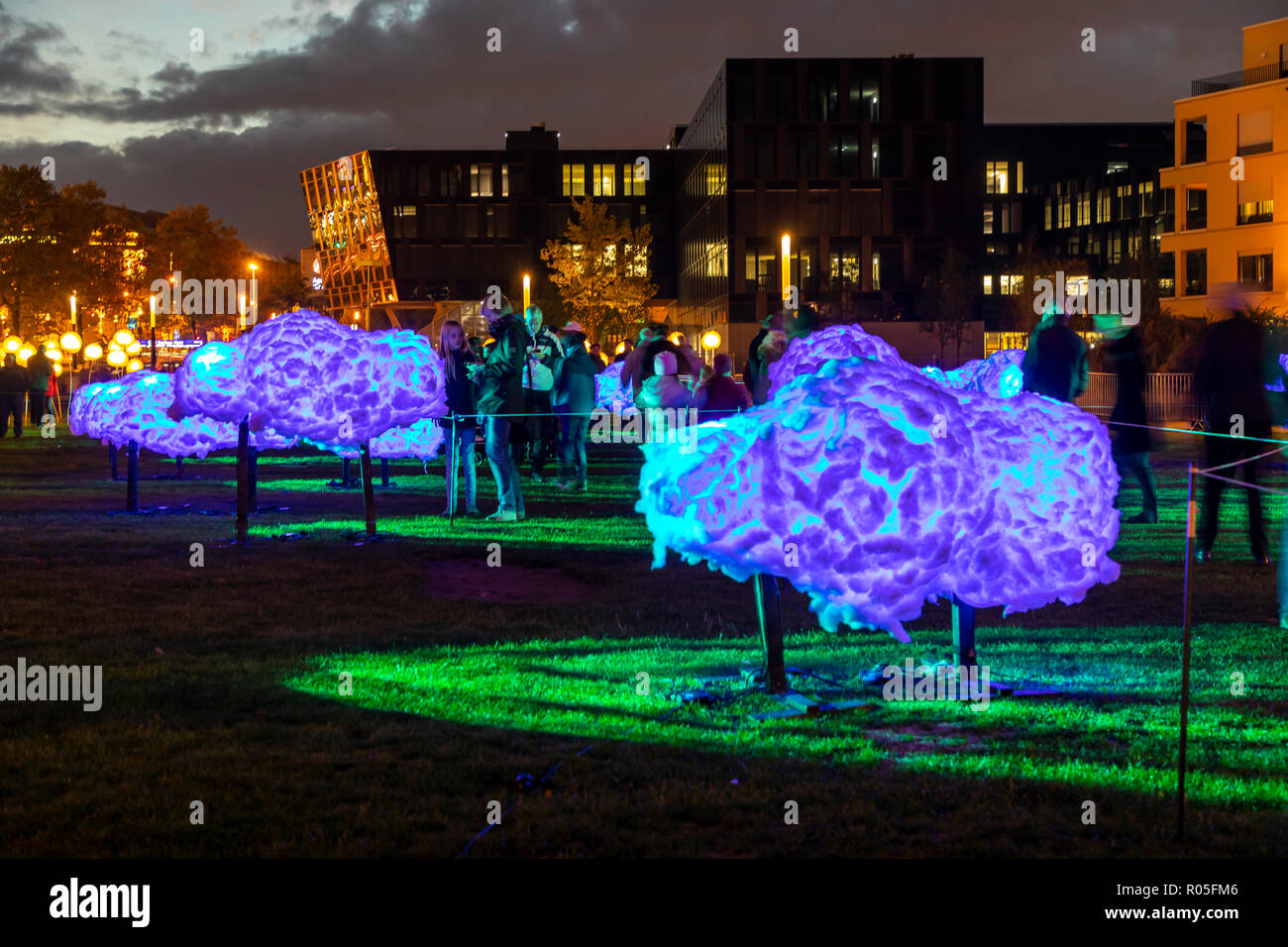 Essen Light Festival, light art installations in the city center of Essen, Sounds of the Sky ...
