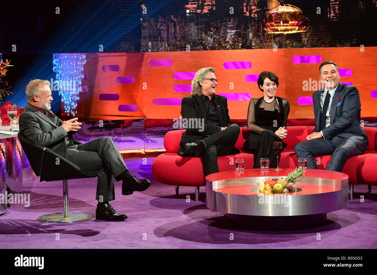 Graham Norton, Kurt Russell, Claire Foy and David Walliams, during the ...