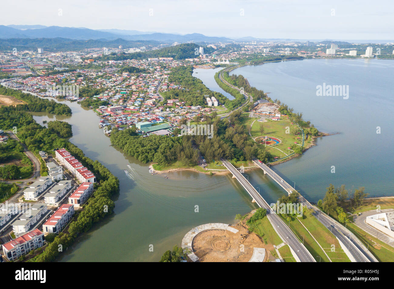 An aerial top angle view of Kota Kinabalu city from north side Stock ...