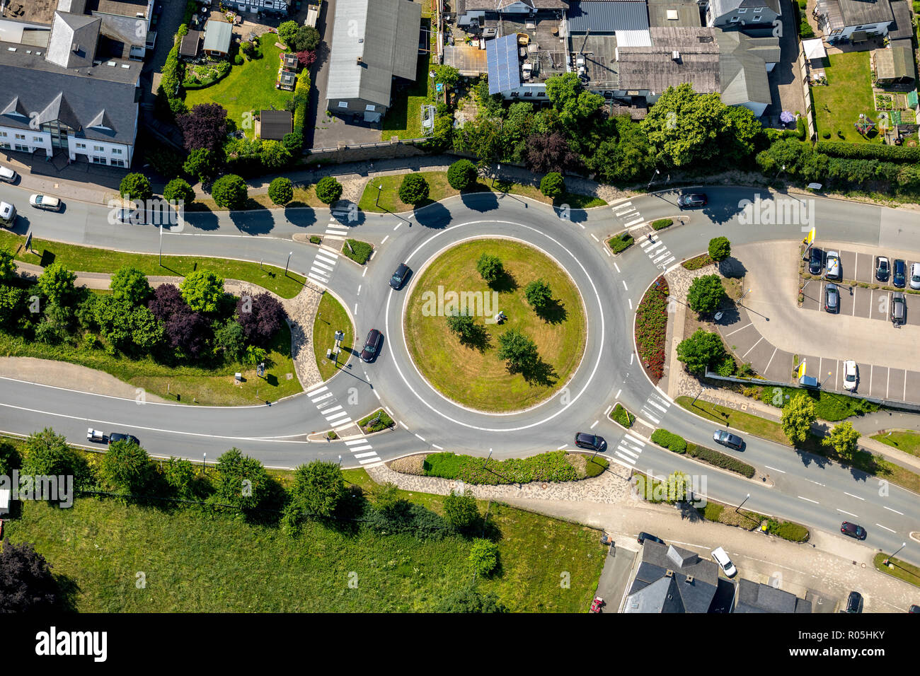 Aerial view, roundabout near station with burning woman, sculpture ...