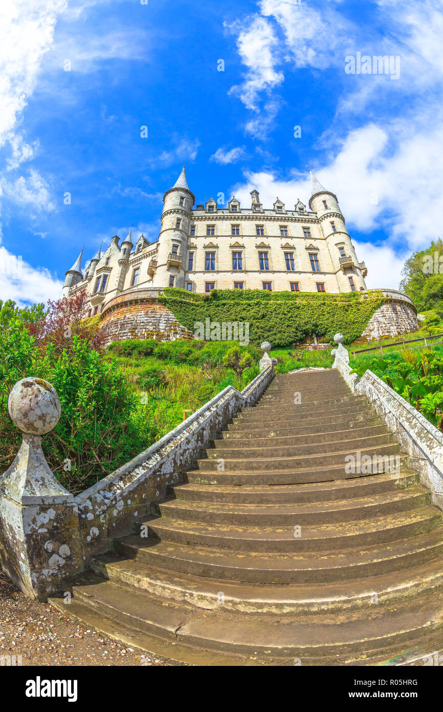 Bottom view of the stairway of Dunrobin Castle located in Scotland ...