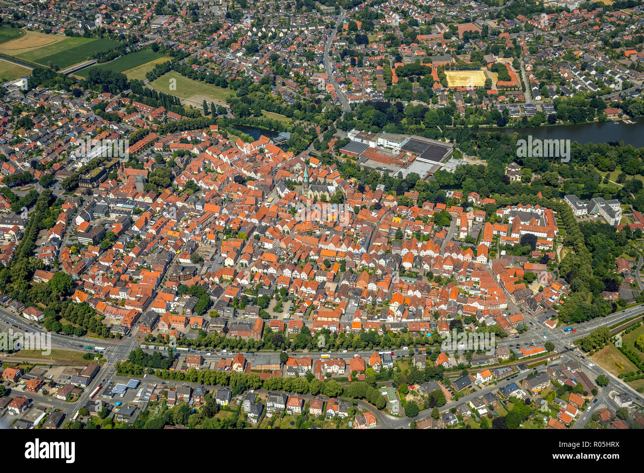 Aerial photo, overview Warendorf, Emssee, EMS, Lake, Muenster, North ...