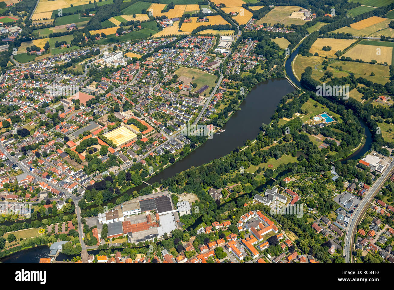 Aerial photo, overview Warendorf, Emssee, EMS, Lake, Muenster, North ...