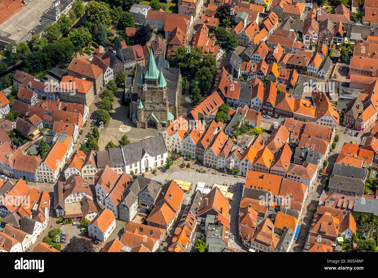 Aerial view, St. Laurentius Catholic Church, Kirchstraße, Warendorf ...