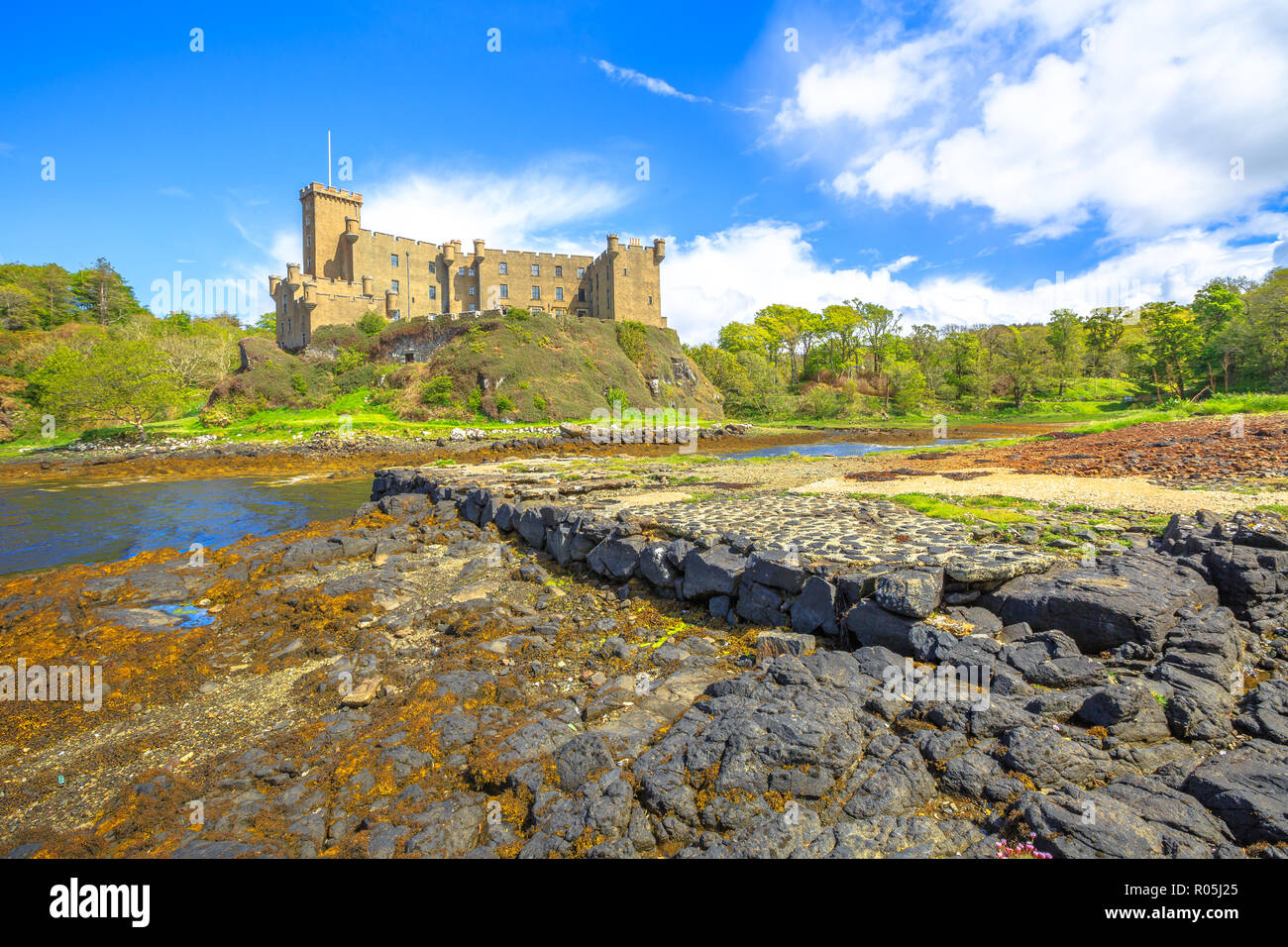 backyard swamp of Dunvegan Castle with lake. Dunvegan city of Isle of ...
