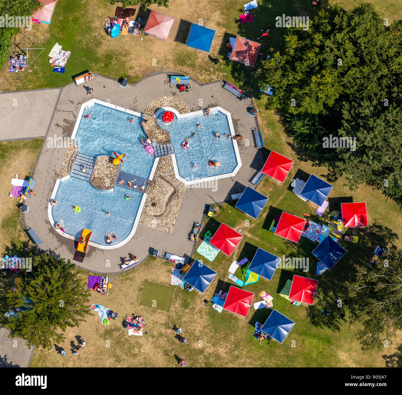 Aerial view, Erlbad, non-swimmer pool, Freibad Drensteinfurt, Im ...