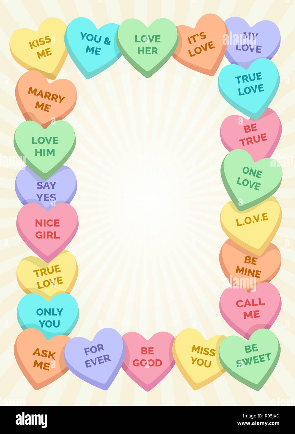 Candy hearts frame. Sweet heart love conversation candies border for ...