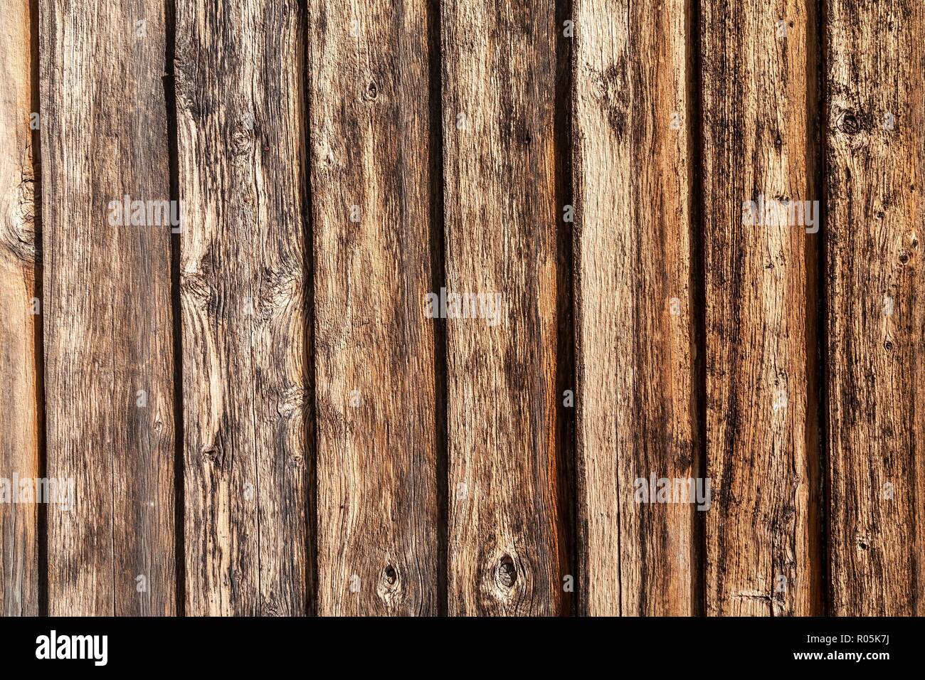 Weathered boards on external wall of a Australian farm shearing shed ...