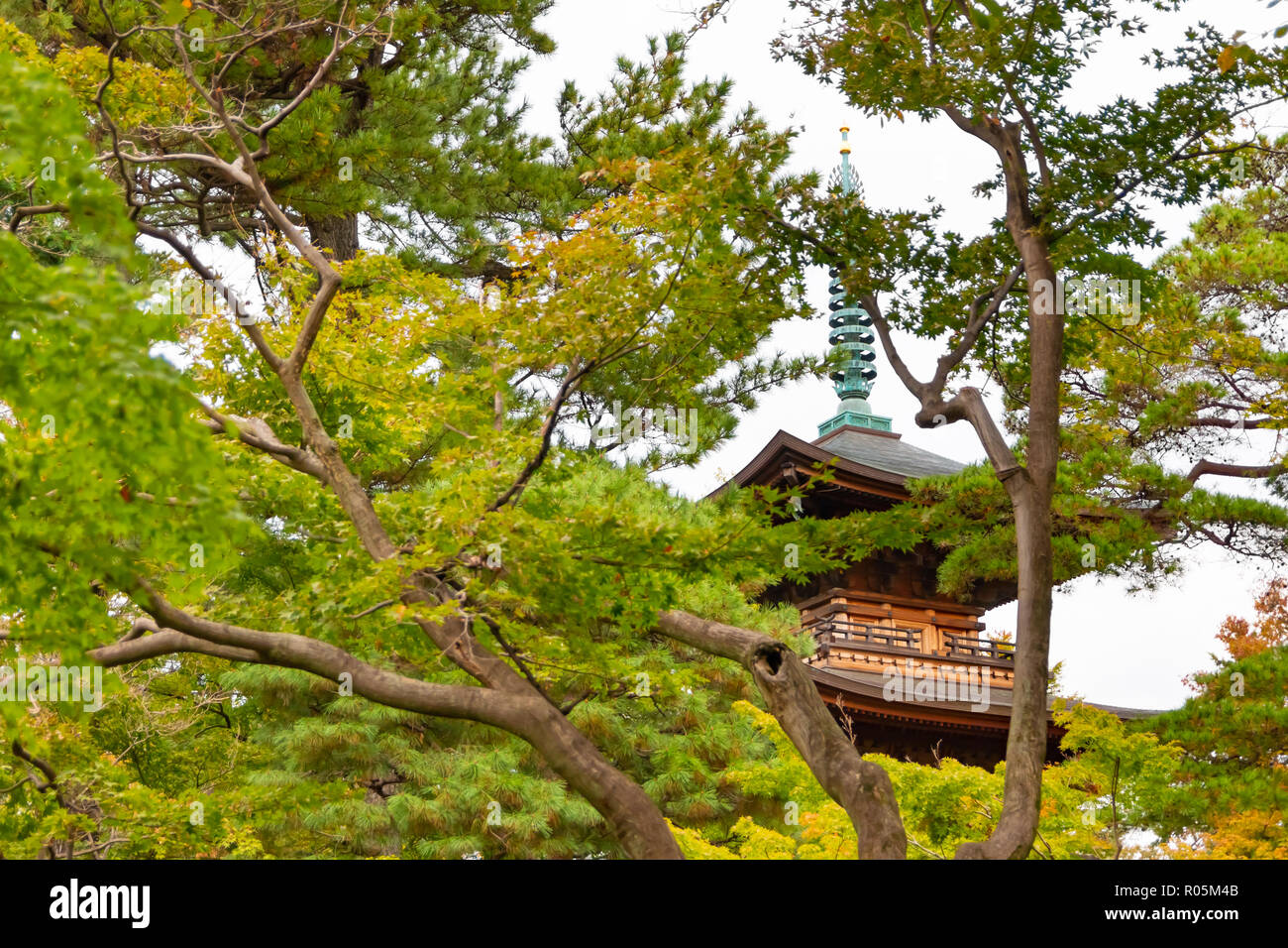Looking up a tower in a Japanese temple Stock Photo - Alamy