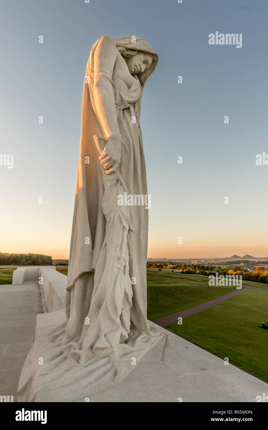 The Canadian First World War memorial at Vimy Ridge at sunset near ...