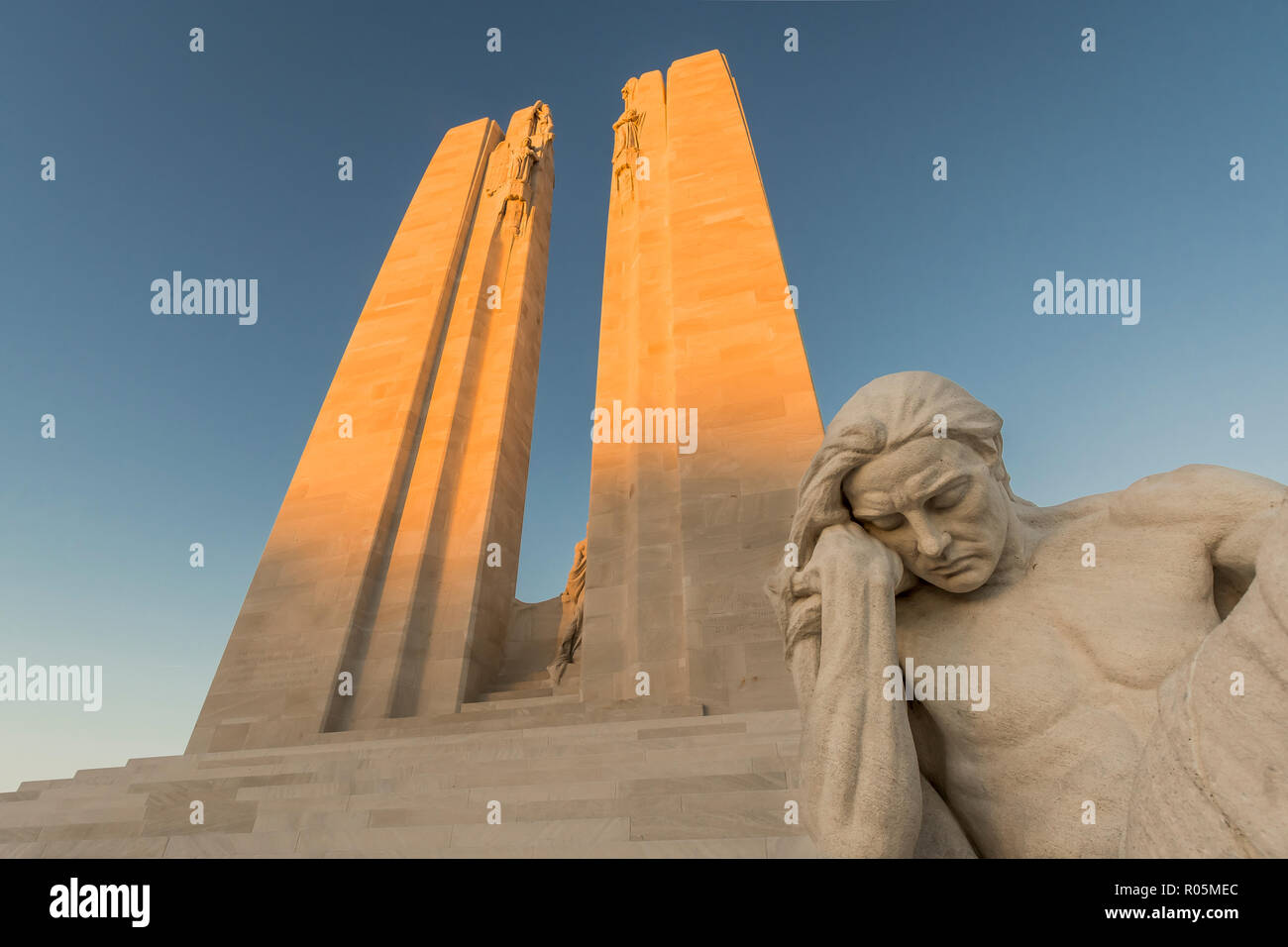 The Canadian First World War memorial at Vimy Ridge at sunset near ...