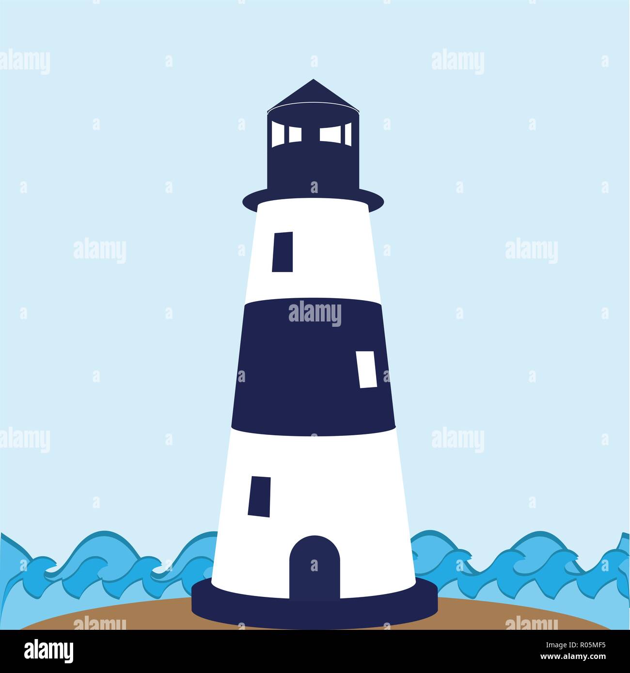 Blue and white lighthouse building on light blue background Stock ...