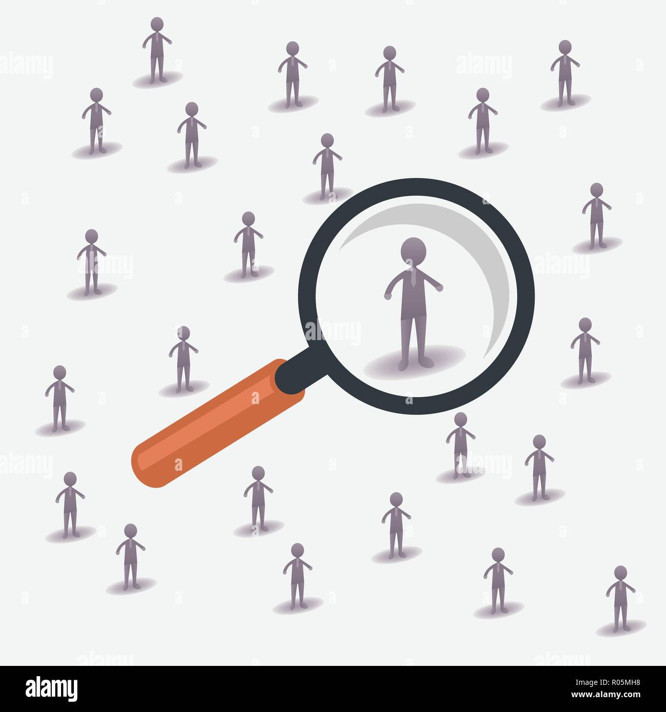 Magnifier glass searching people from crowd, conceptual vector Stock ...