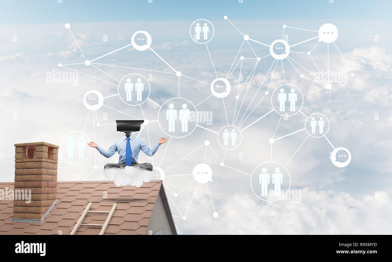 Concept of security and privacy protection with camera headed man ...