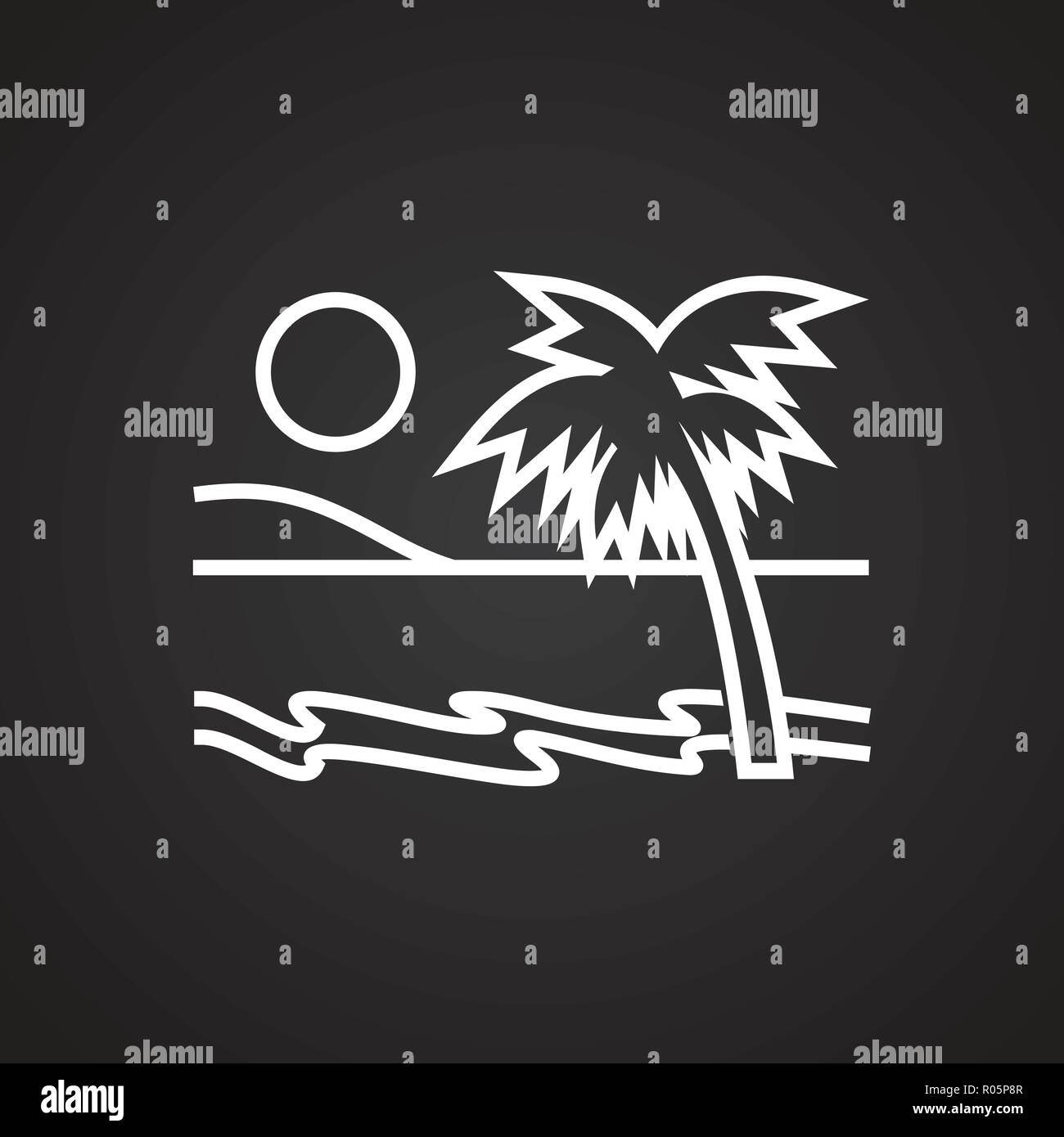 Seashore sunset with palm thin line on black background Stock Vector ...