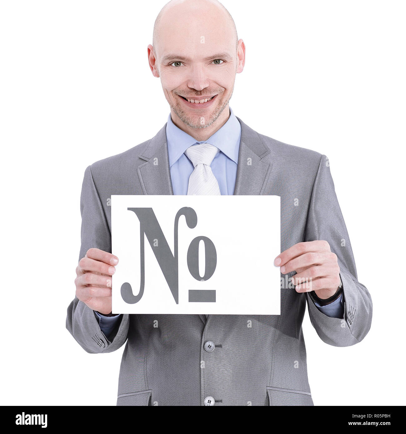 confident businessman holding a banner with the sign of the num Stock ...