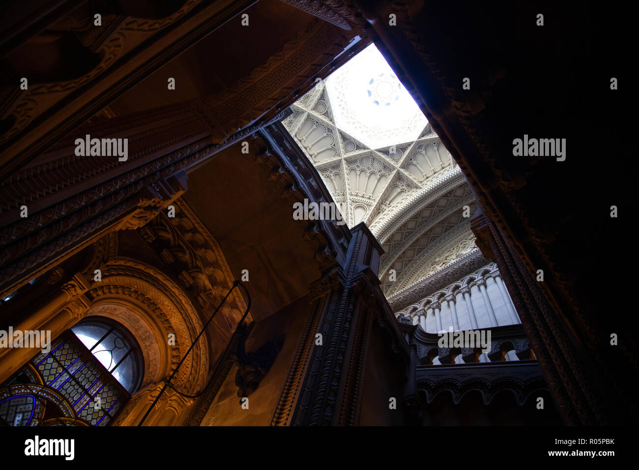 The grand staircase in natural light, with skylight above, designed by ...