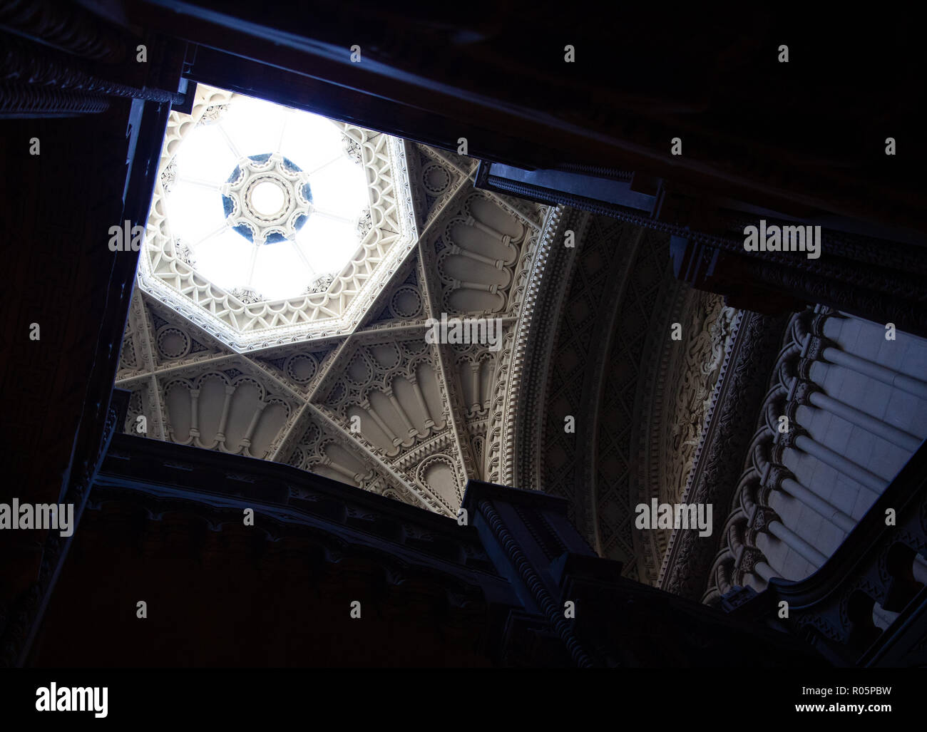 The grand staircase in natural light, with skylight above, designed by ...