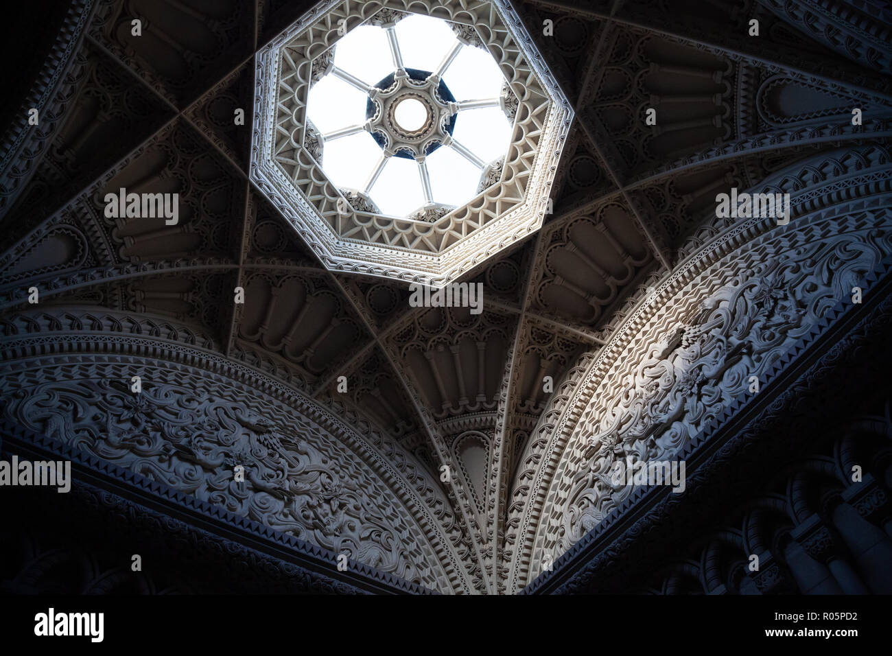 The grand staircase in natural light, with skylight above, designed by ...