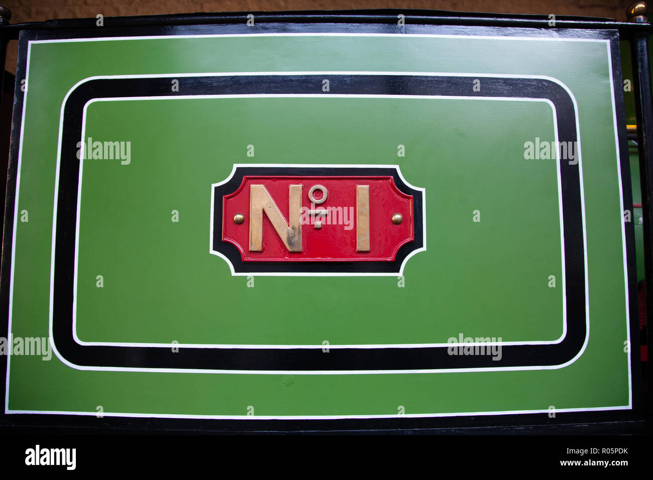 Close up detail of a train number plate / plaque - "No. 1" on a train ...