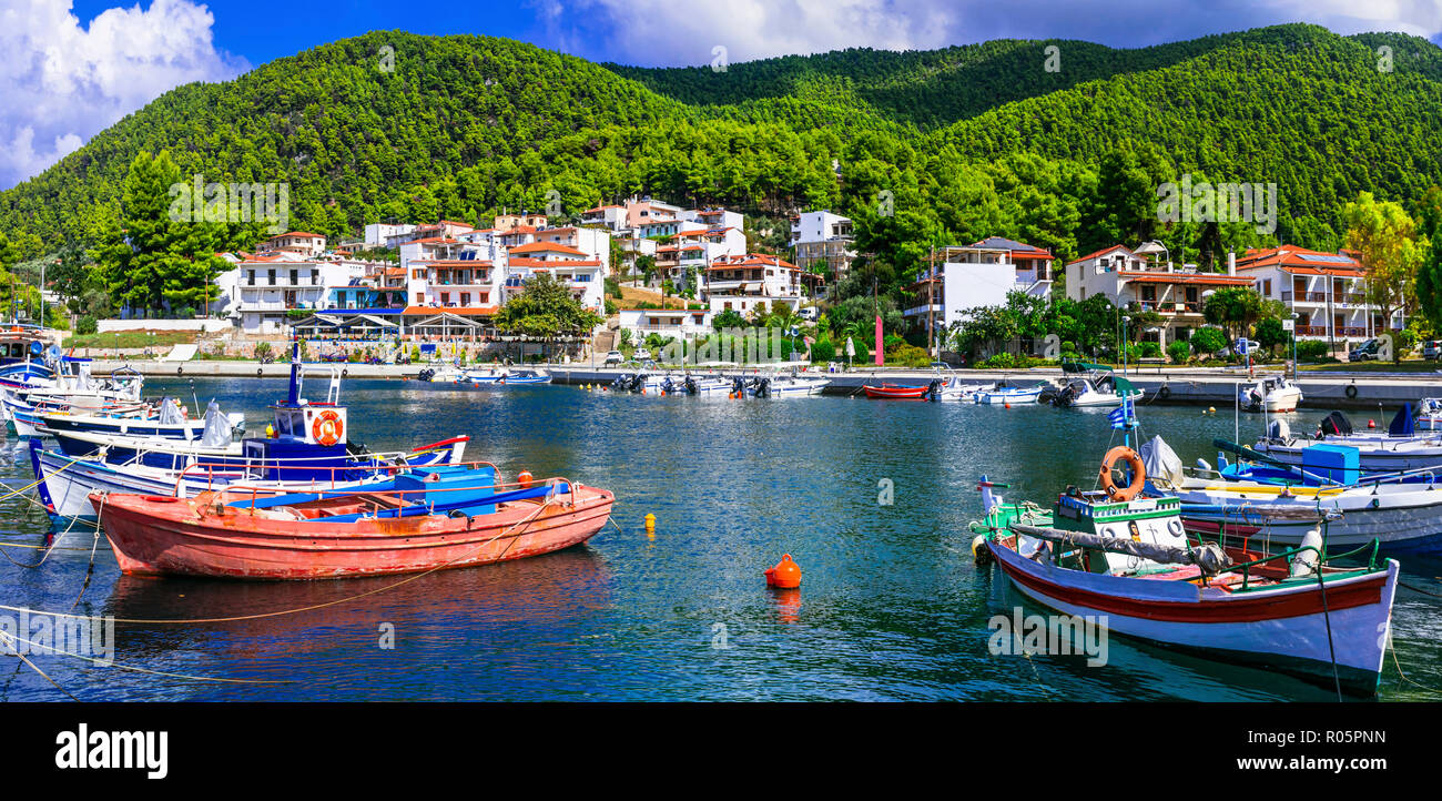 Beautiful Neo Klima village,view with traditional fishing boats ,houses ...