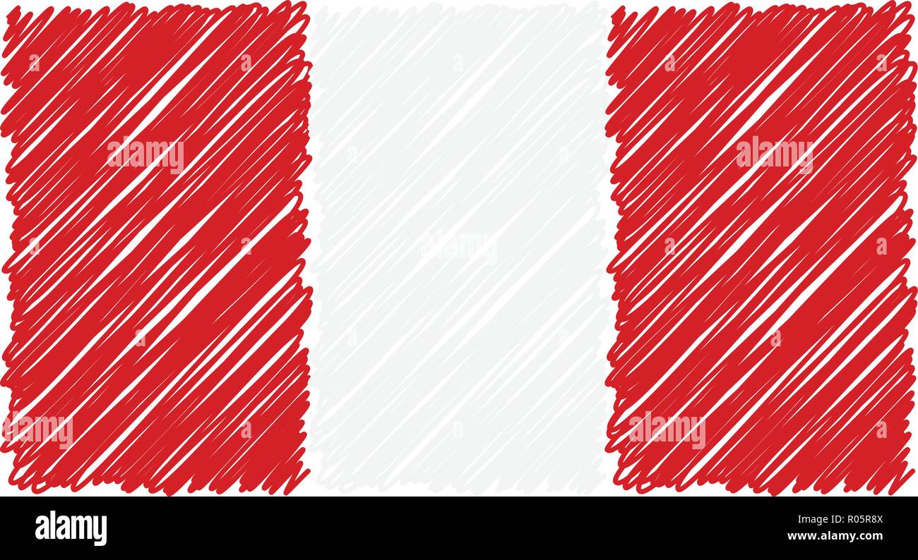 Hand Drawn National Flag Of Peru Isolated On A White Background. Vector ...