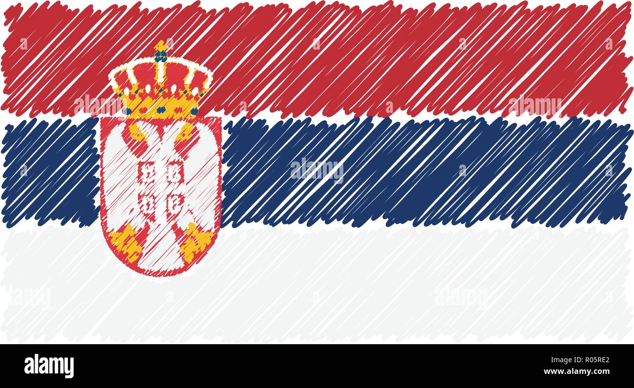 Hand Drawn National Flag Of Serbia Isolated On A White Background ...