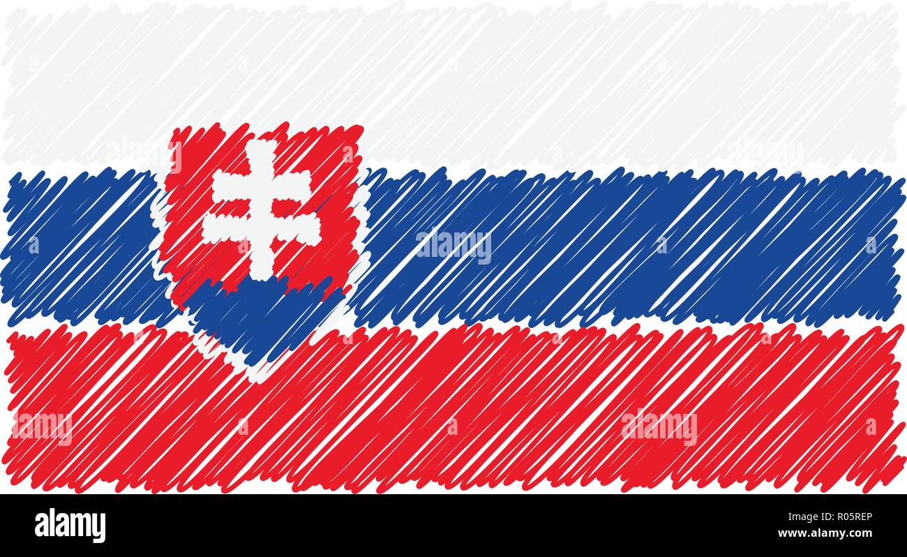 Hand Drawn National Flag Of Slovakia Isolated On A White Background ...