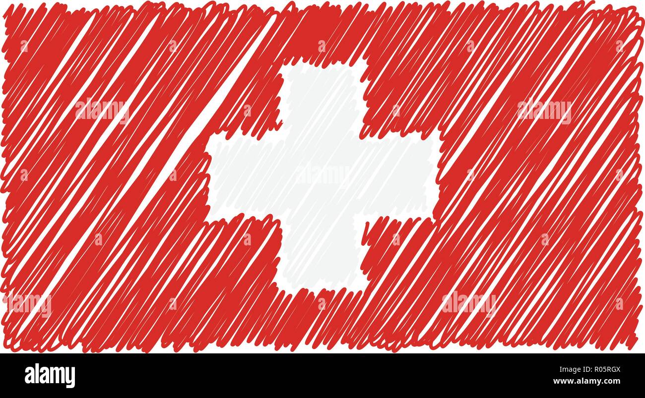 Hand Drawn National Flag Of Switzerland Isolated On A White Background ...