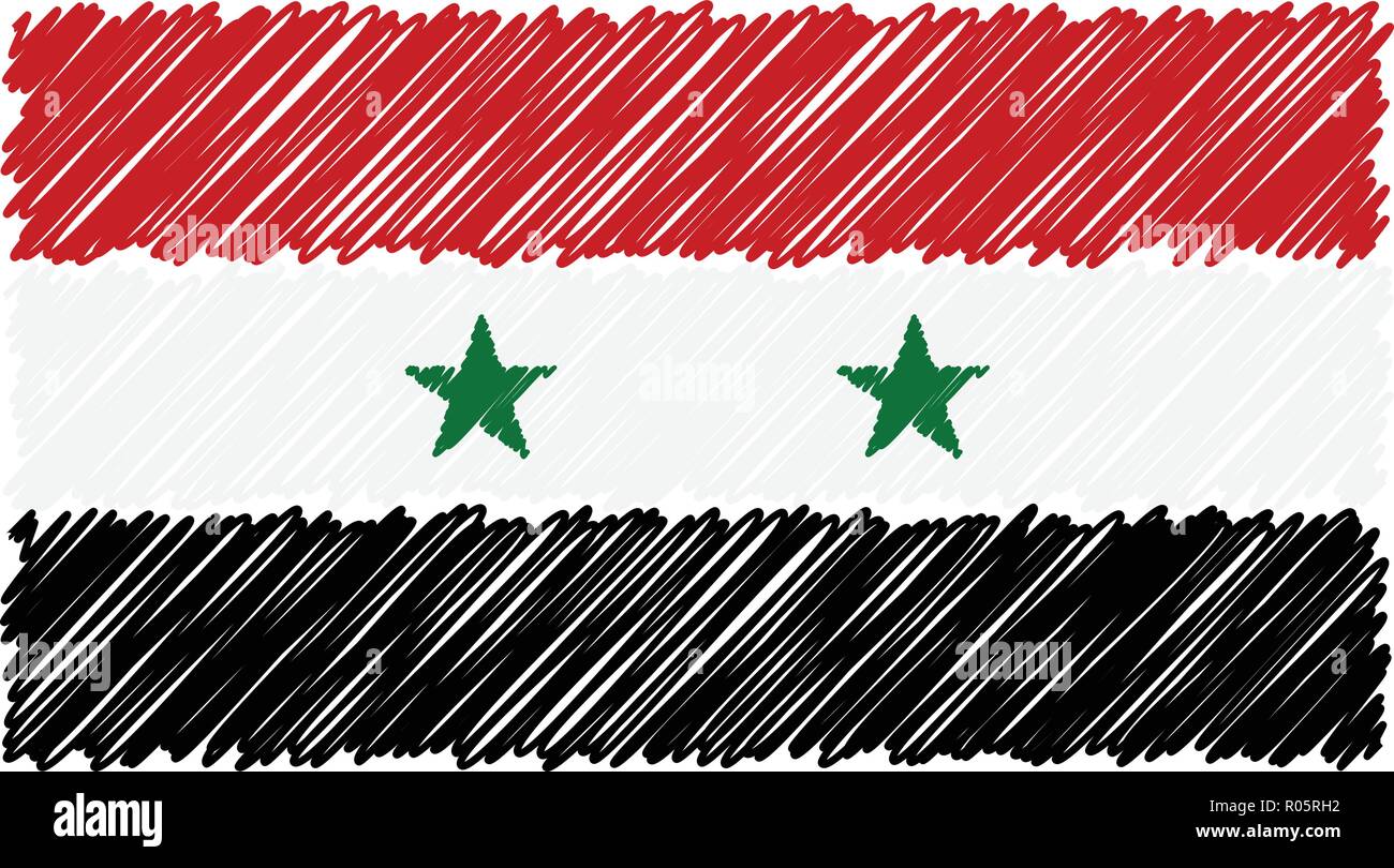 Hand Drawn National Flag Of Syria Isolated On A White Background ...