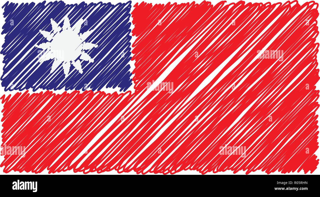 Hand Drawn National Flag Of Taiwan Isolated On A White Background ...