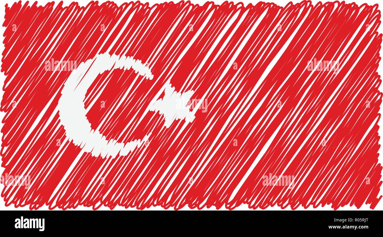 Hand Drawn National Flag Of Turkey Isolated On A White Background ...
