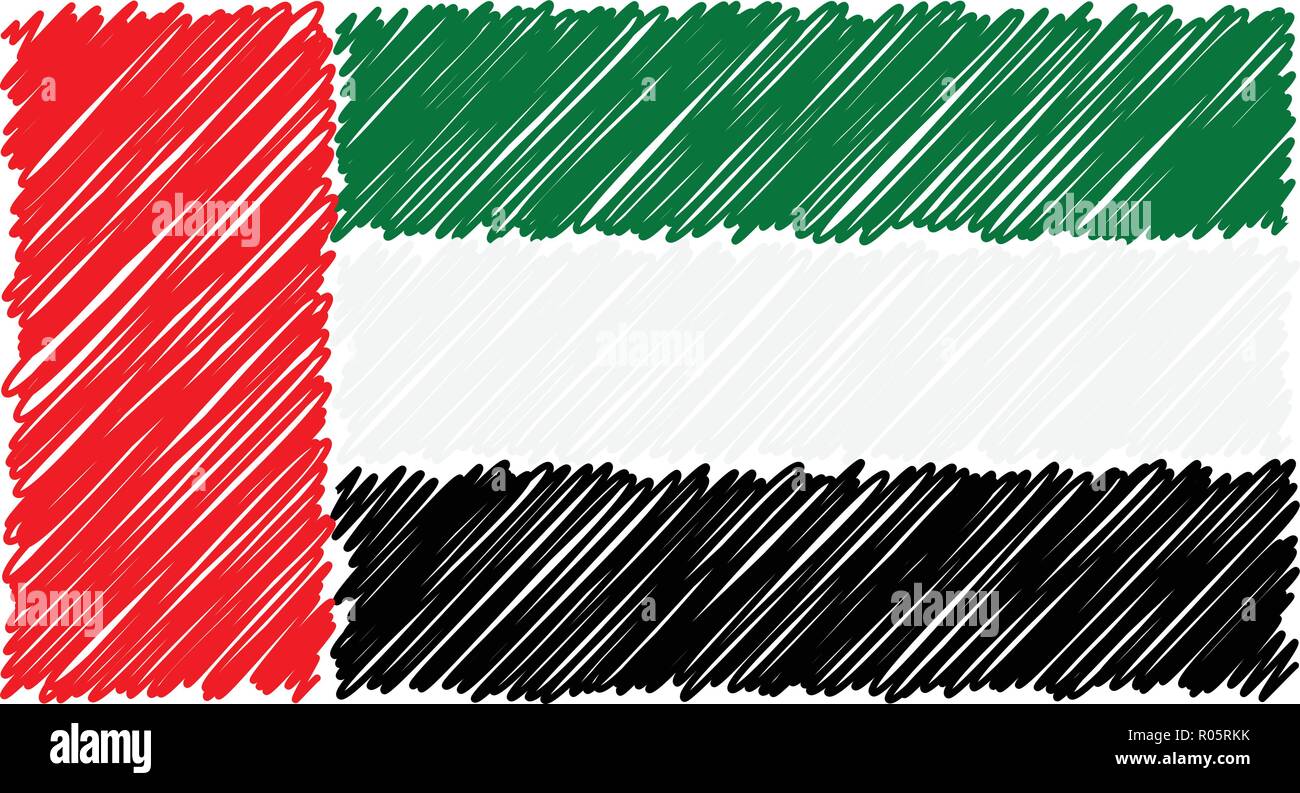 Hand Drawn National Flag Of United Arab Emirates Isolated On A White ...