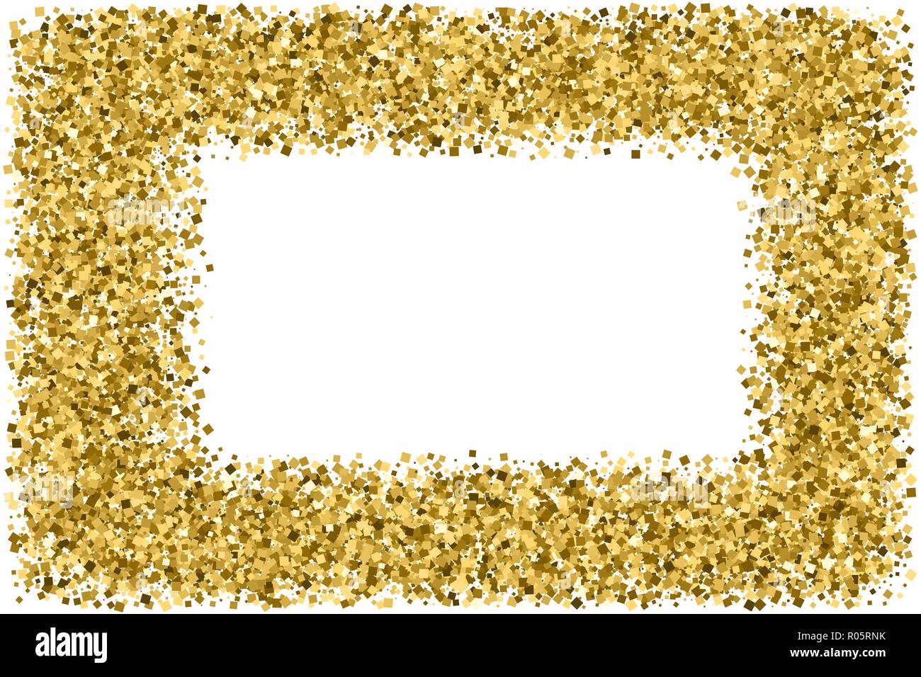 Golden frame glitter texture isolated on white. Editable template for ...