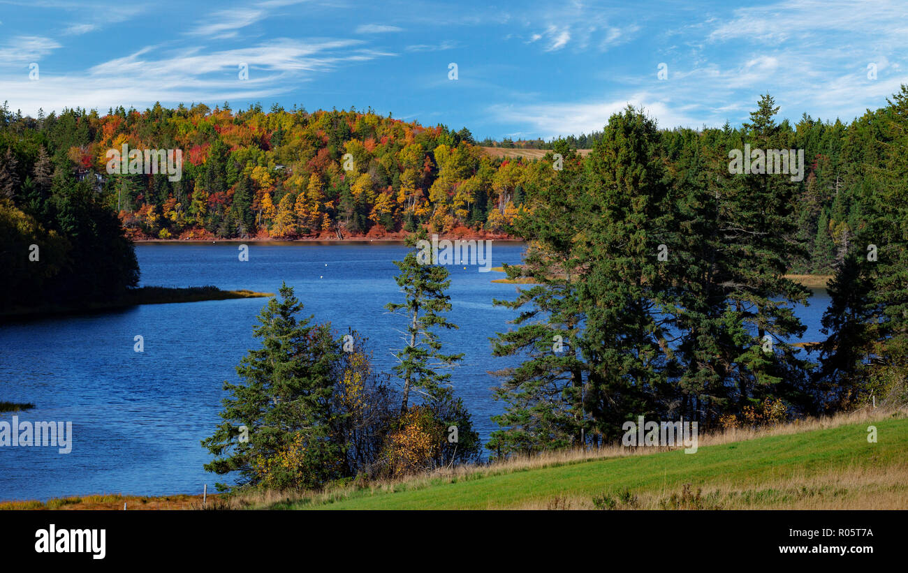 Fall foliage along a river in rural Prince Edward Island, Canada Stock ...