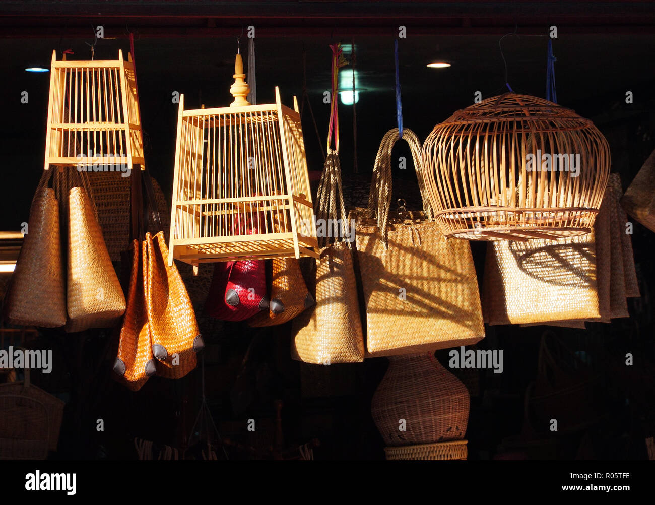 Wood weave products hang on ceiling Stock Photo - Alamy