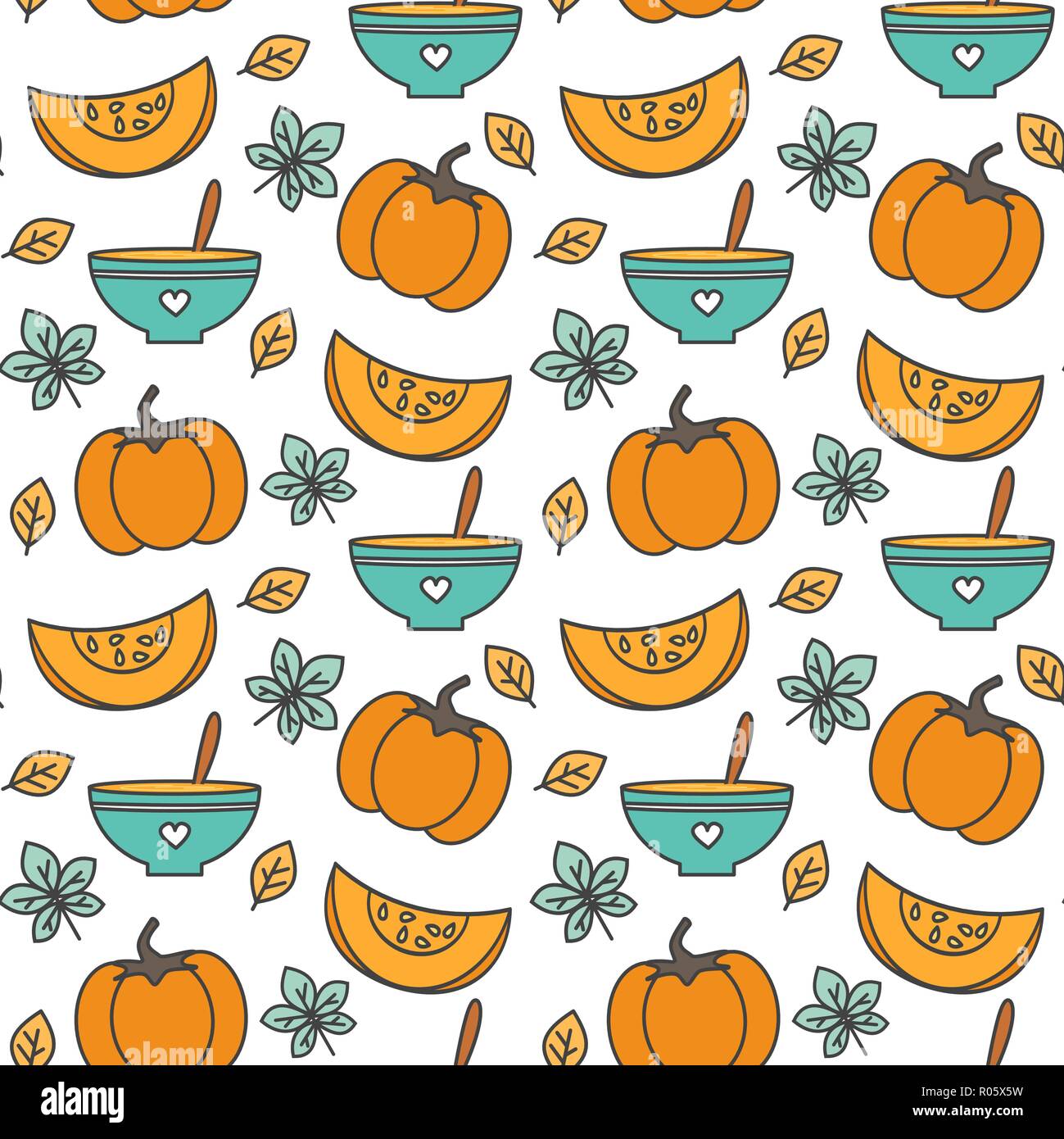 pumpkin cream soup seamless vector pattern background illustration ...