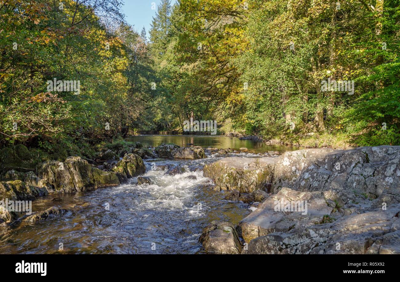 The River Llugwy runs over some rocks at the Welsh village of Betws-y ...