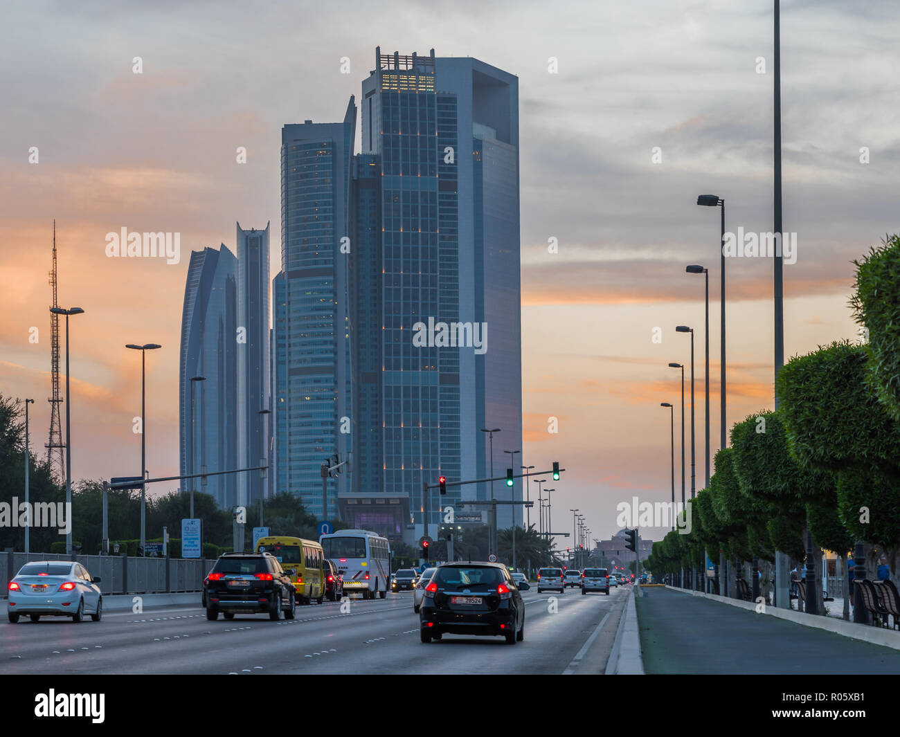 Abu Dhabi City Traffic, Etihad Tower, Nation Tower and Adnoc ...