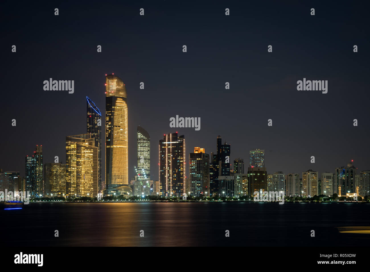 Abu Dhabi Seascape, High rise buildings of Abu Dhabi City at night ...