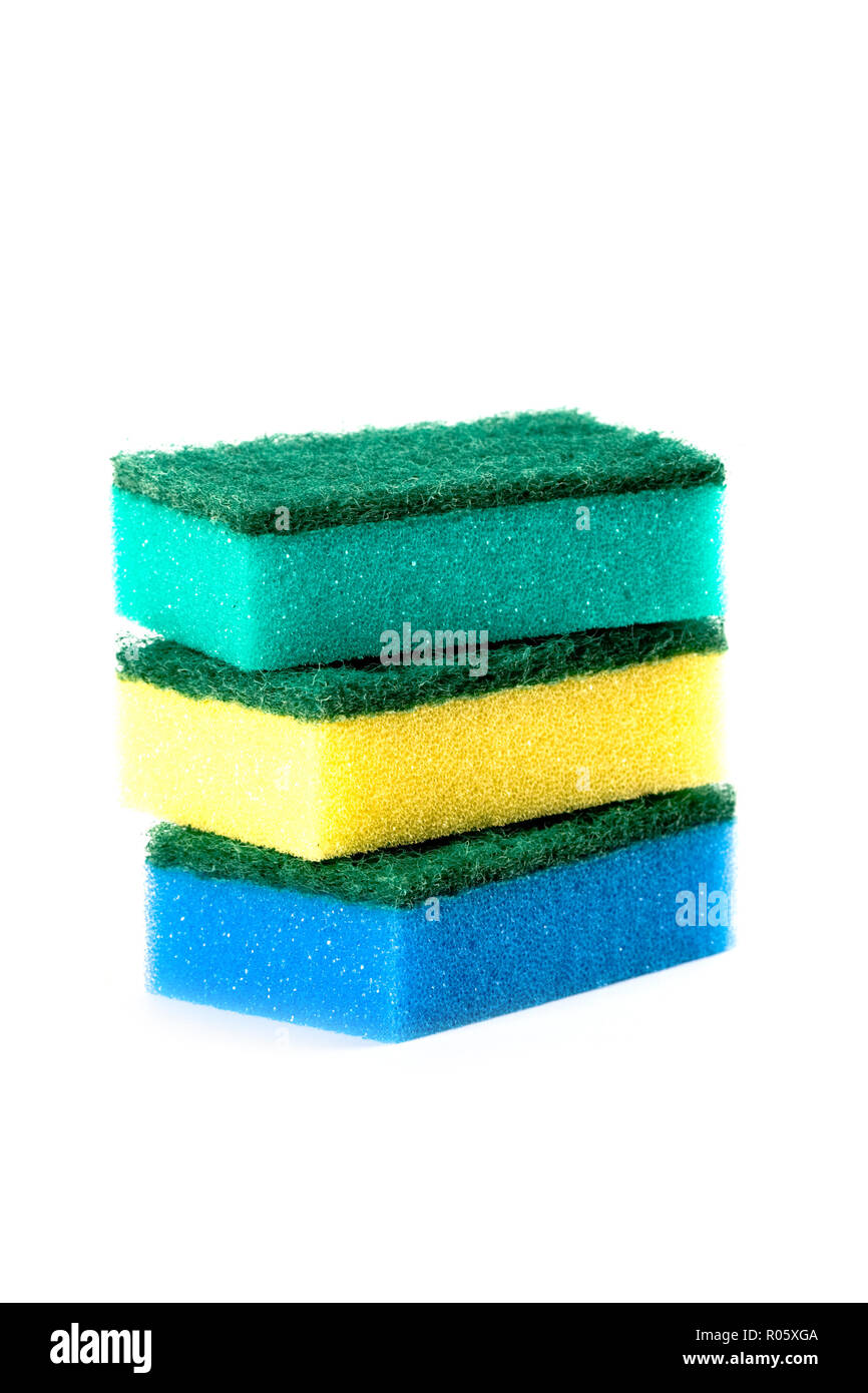 three sponges isolated on white background Stock Photo - Alamy