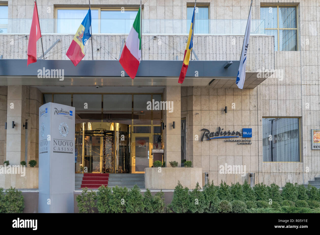 CHISINAU, MOLDOVA - 31 DECEMBER, 2017: The entrance of the Radisson Blu ...