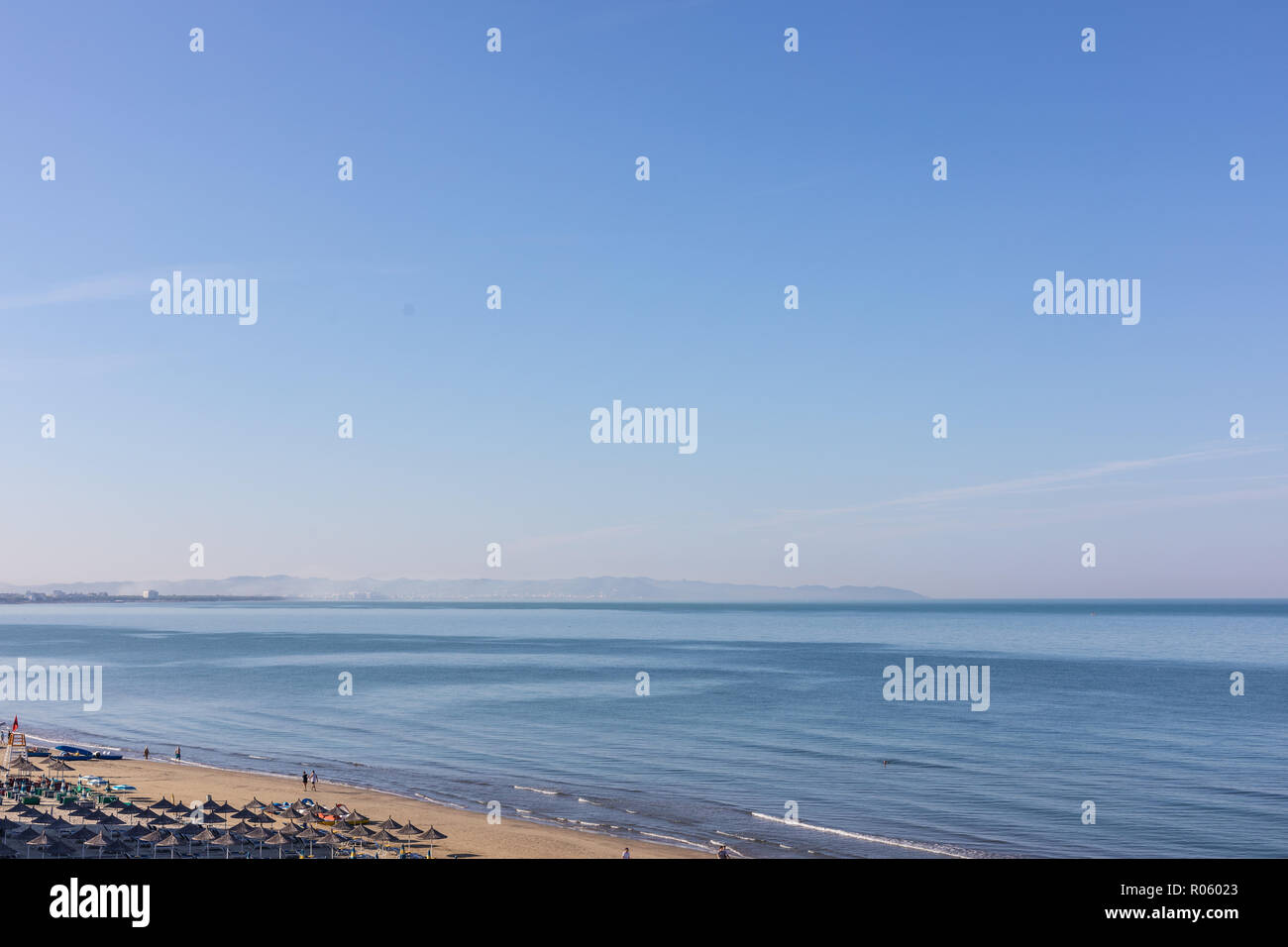 Aerial view to beach of Durres, Albania. Balkan peninsula Stock Photo ...