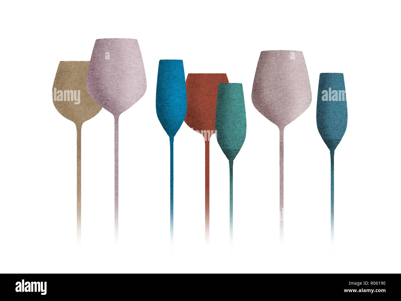 Long stem glassware with a textured color finish is seen in this ...