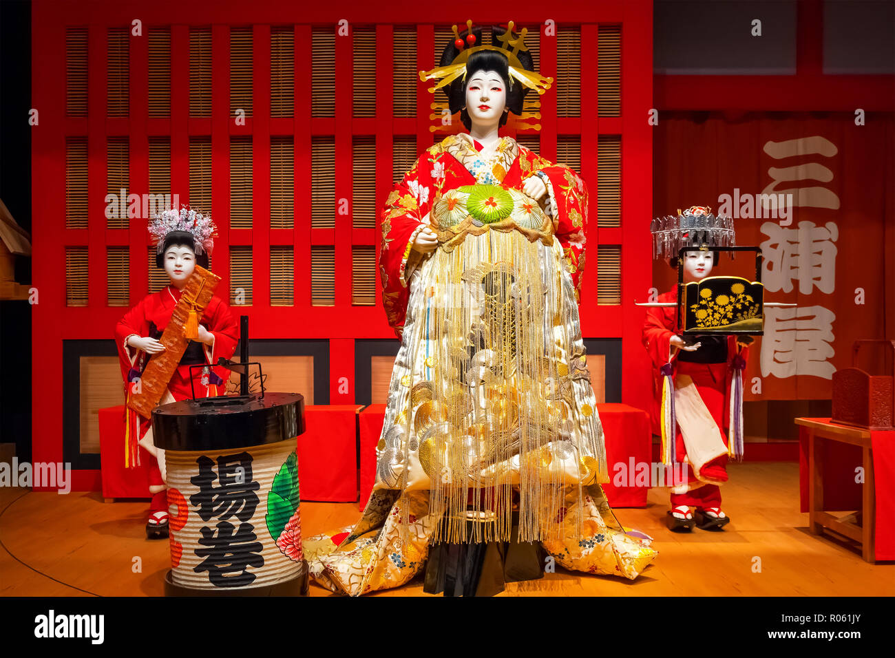 Tokyo, Japan - April 25 2018: Life size dolls portray traditional ...