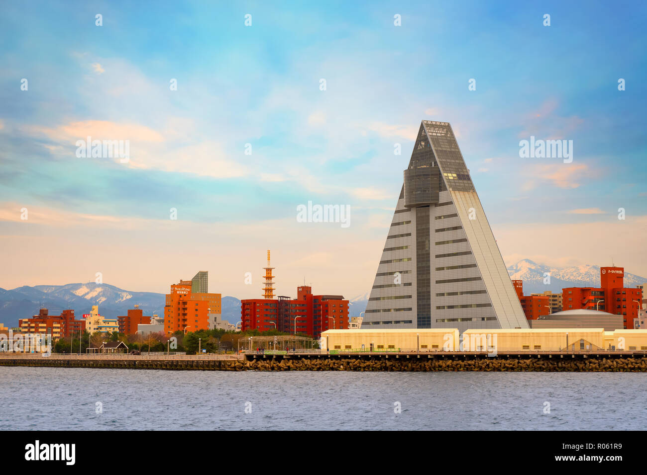Aomori, Japan - April 23 2018: ASPAM is a triangle-shaped building ...